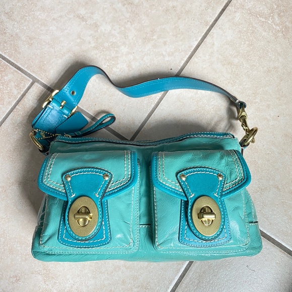 Coach | Bags | Coach Gigi Legacy 65th Teal Leather F3371 | Poshmark